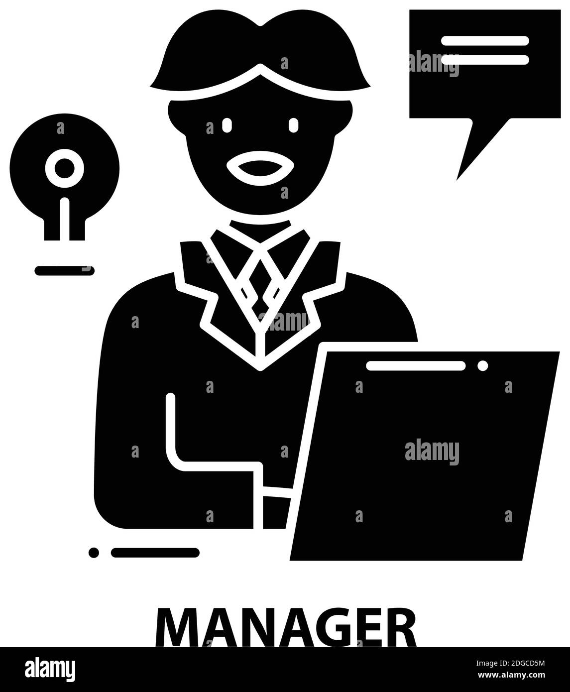 manager icon, black vector sign with editable strokes, concept ...