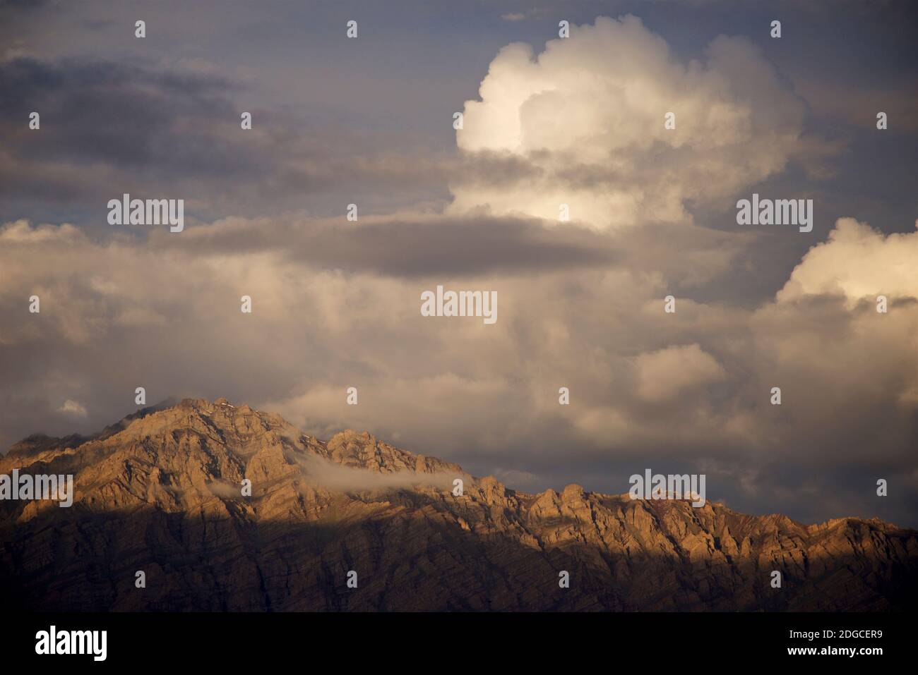 Early morning view of the Leh valley and Himalayan mountain backdrop ...