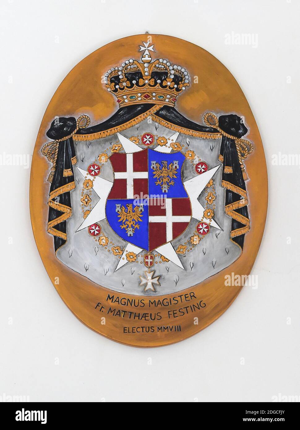 The coats-of-arms of ex-Grand Master Matthew Festing at the 'Coffee ...