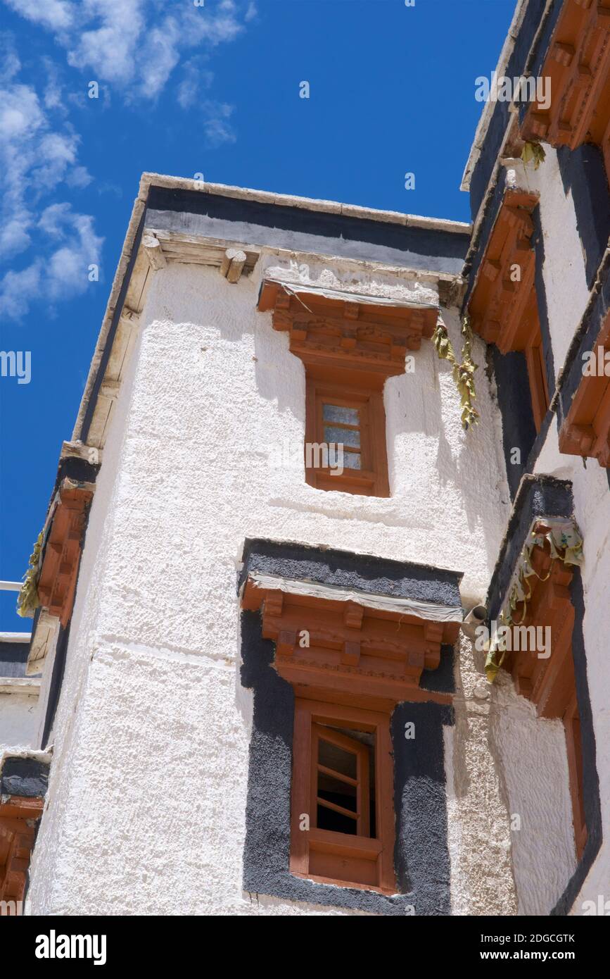 Architectural detail monastery building at Spituk Gompa. Leh, Ladakh ...