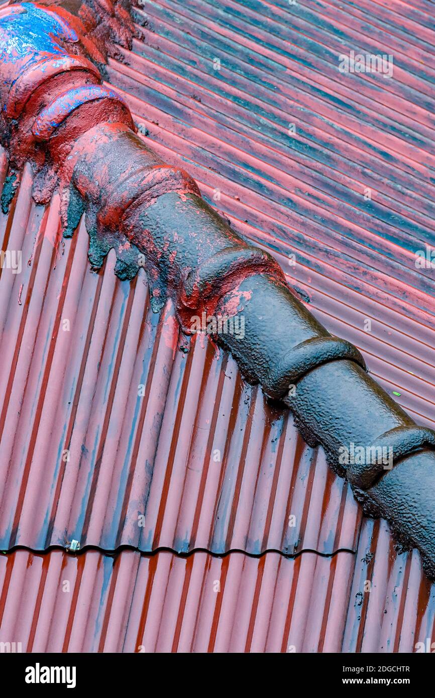 Old ceramic roof dirty covers the house. corner slope ribbed natural ...