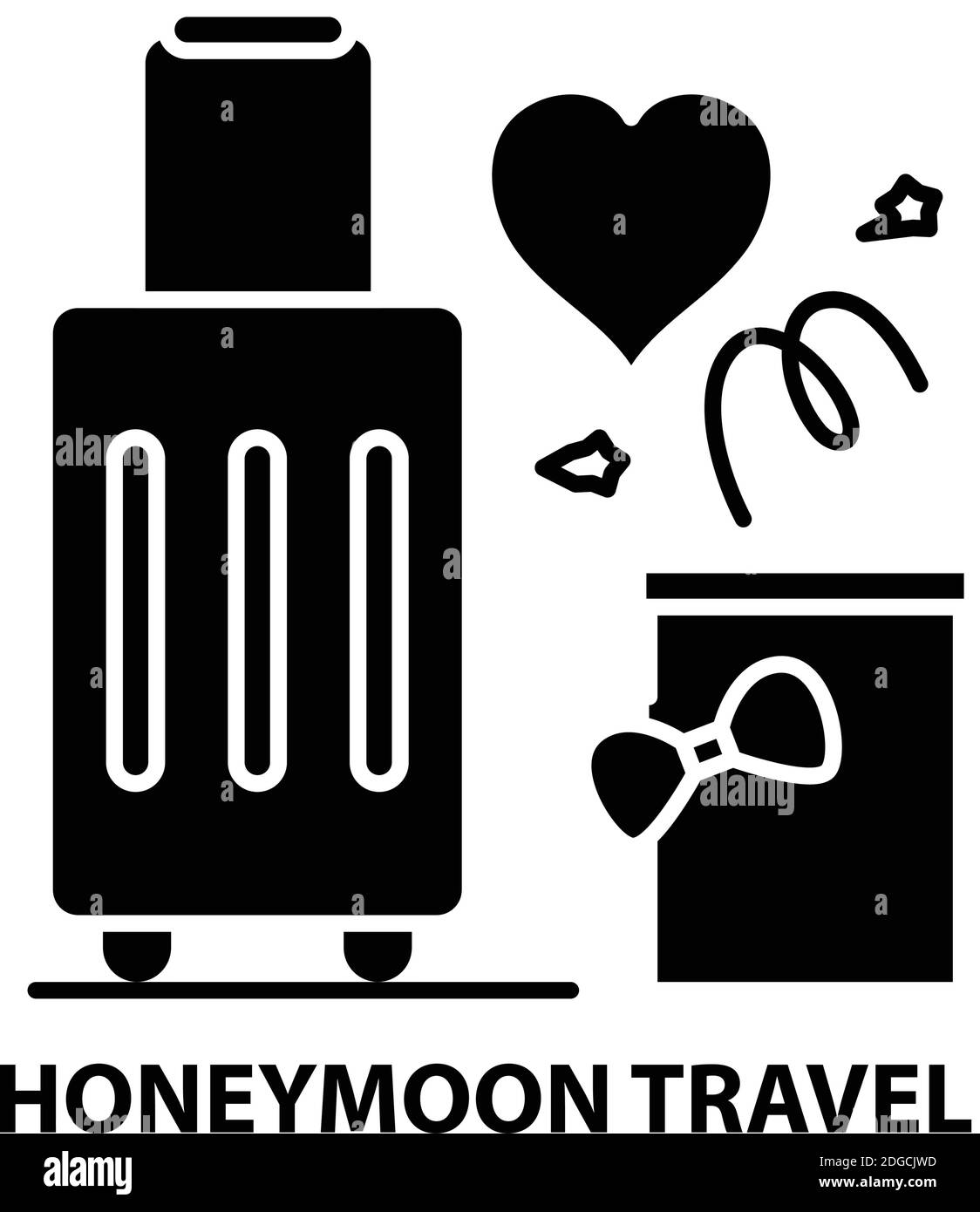 honeymoon travel icon, black vector sign with editable strokes, concept ...