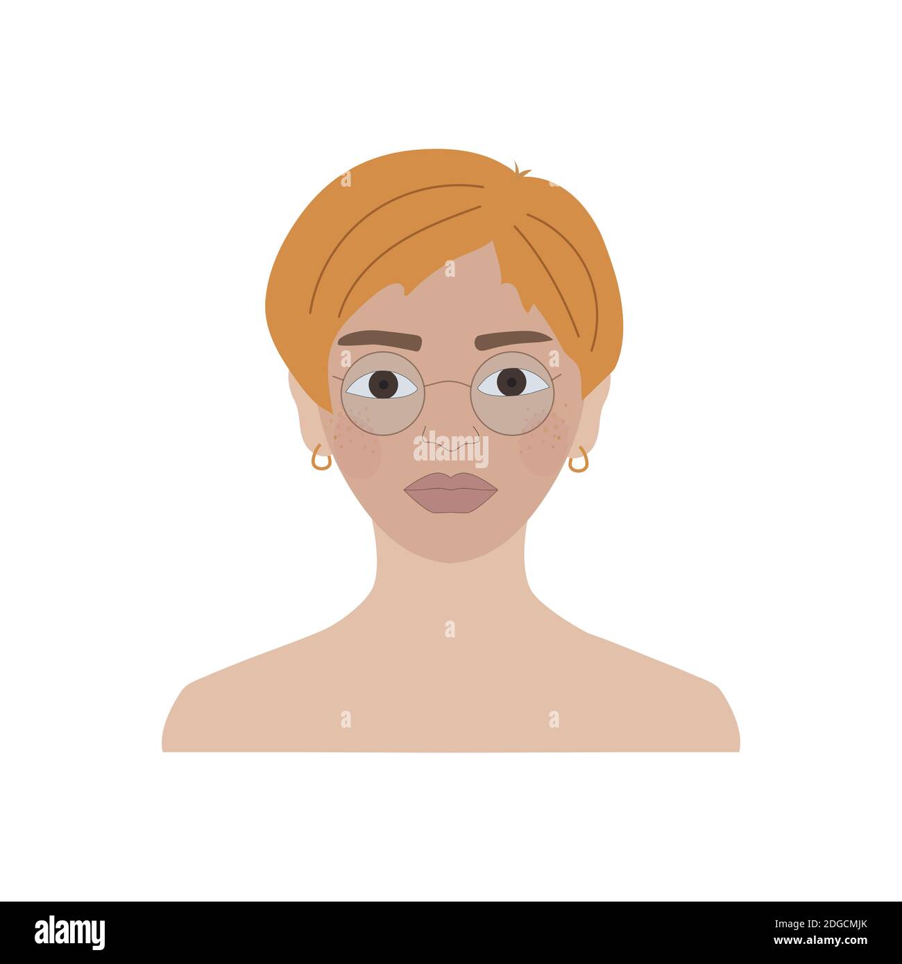 Full face of a teenage vector girl with short ginger hair. Avatar for ...
