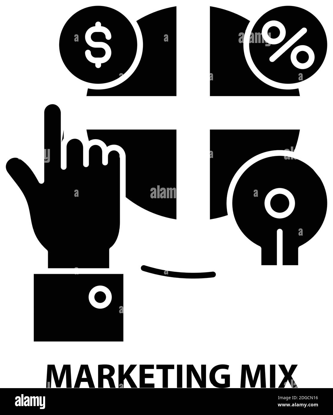 marketing mix icon, black vector sign with editable strokes, concept ...