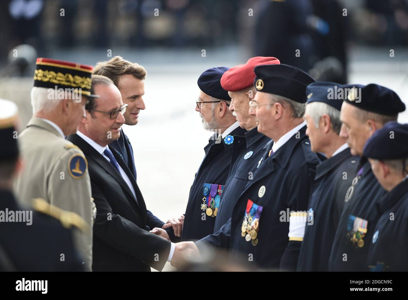 French president-elect Emmanuel Macron, French President Francois ...
