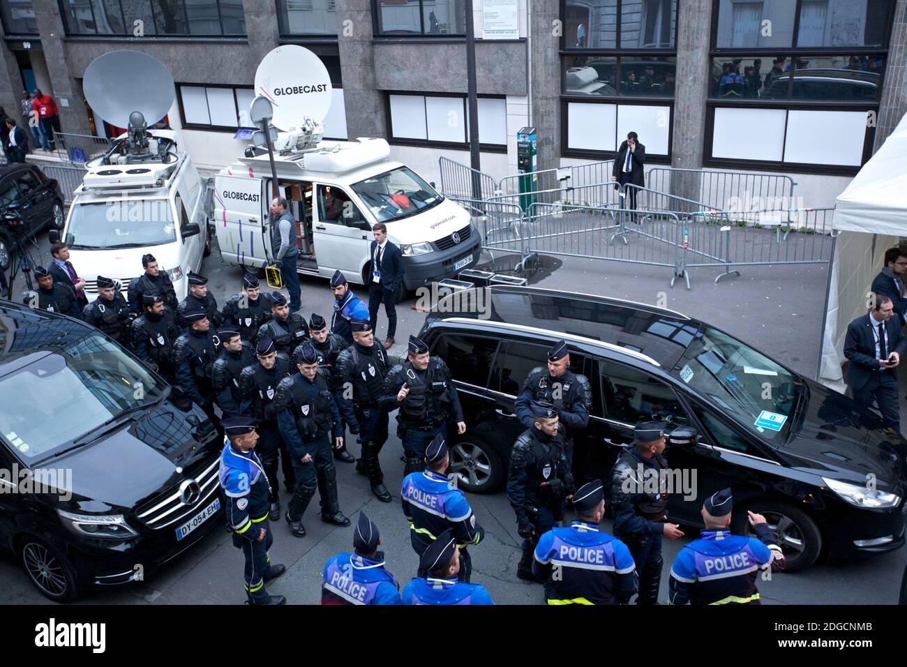 Heavy security forces are seen outside the campaign headquarters of ...