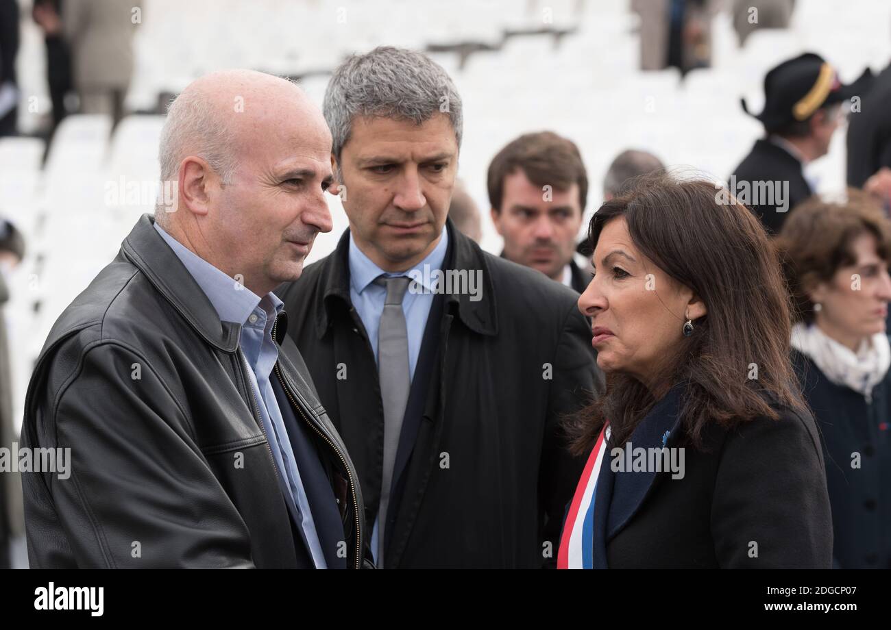 Bernard Jomier, Christophe Nadjovski and Anne Hidalgo attend a ceremony ...