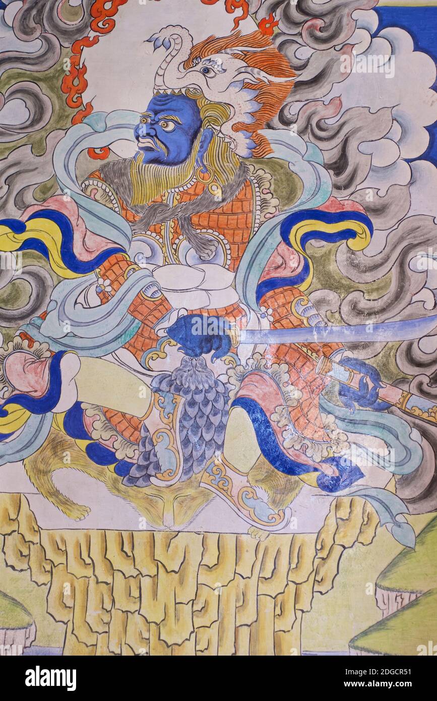 Ornately painted buddhist wall mural, Hemis Gompa (monastery), Ladakh ...