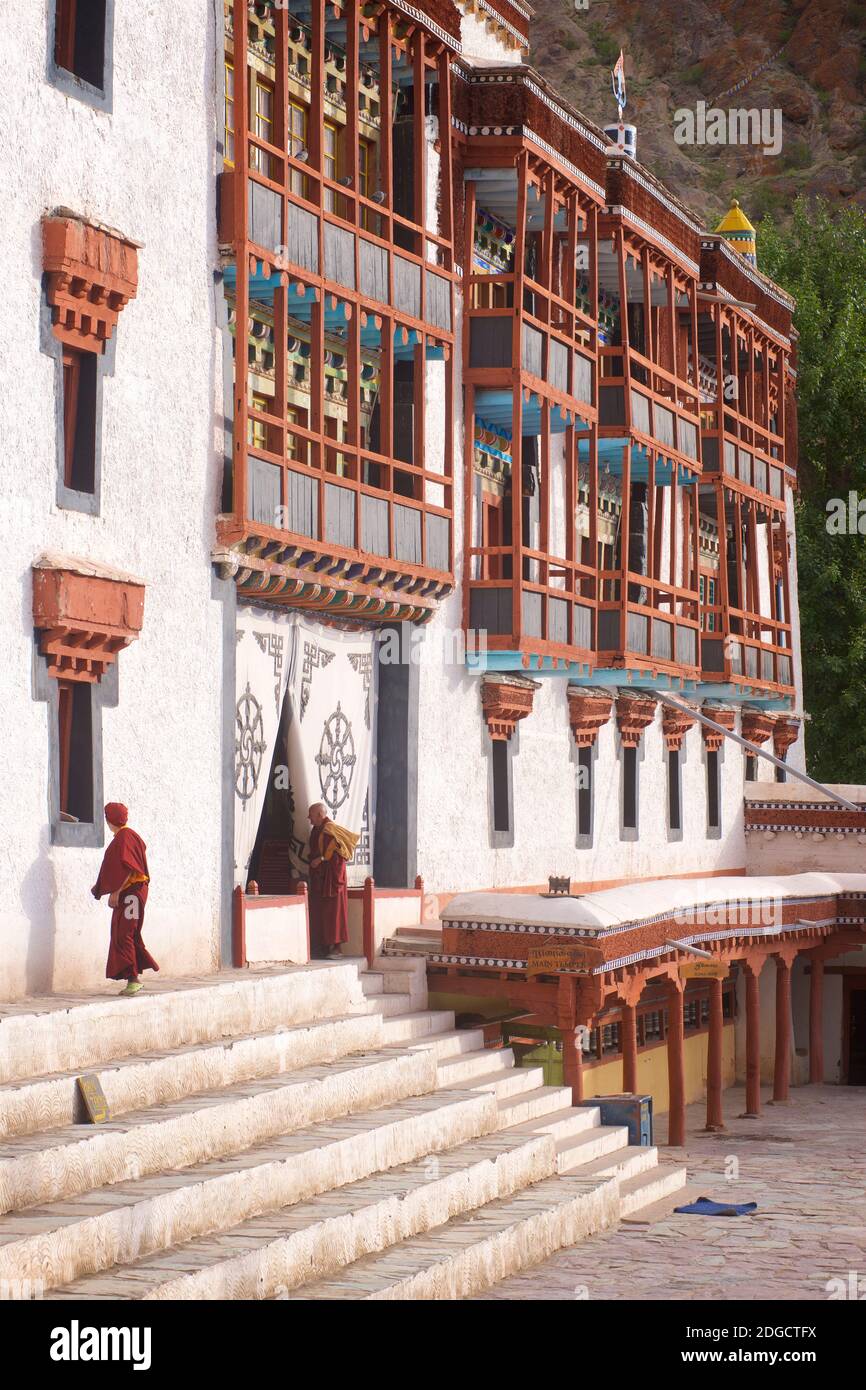 Early morning at Hemis monastery. A monk heading to the prayer hall ...