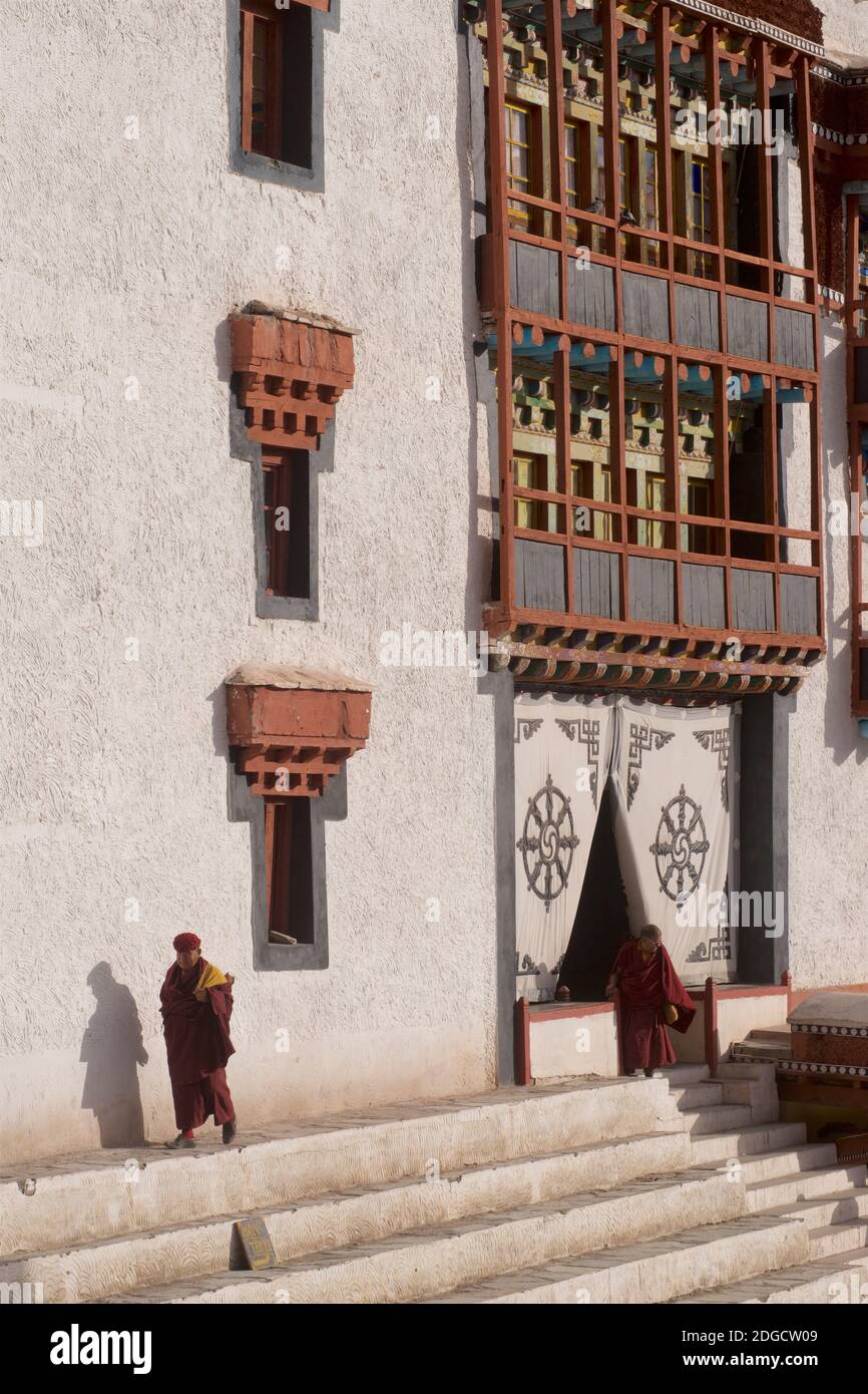 Early morning at Hemis monastery. A monk heading to the prayer hall ...