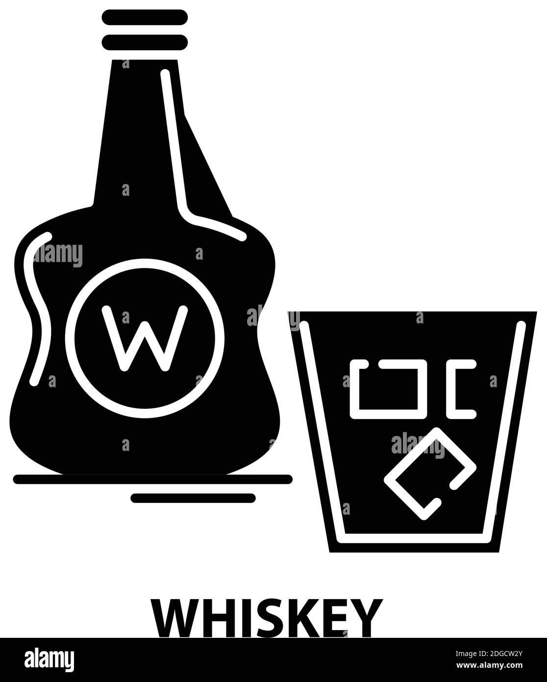whiskey icon, black vector sign with editable strokes, concept ...