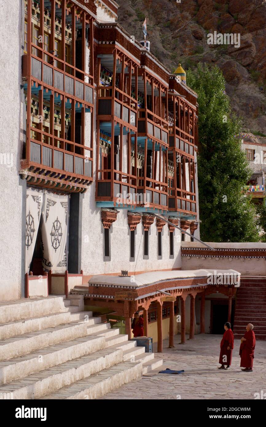 Early morning at Hemis monastery.Two monks heading to the prayer hall ...
