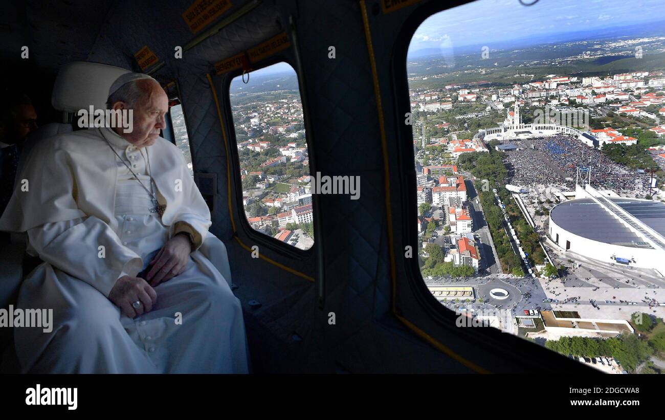 Pope Francis' helicopter flies over the Sanctuary of Fatima on May 12 ...