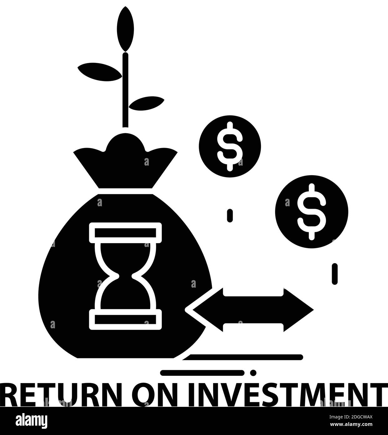 return on investment concept icon, black vector sign with editable ...