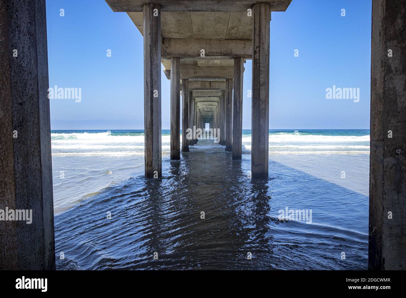 View Of A Pier With Waves Crashing Into The Structure Stock Photo - Alamy