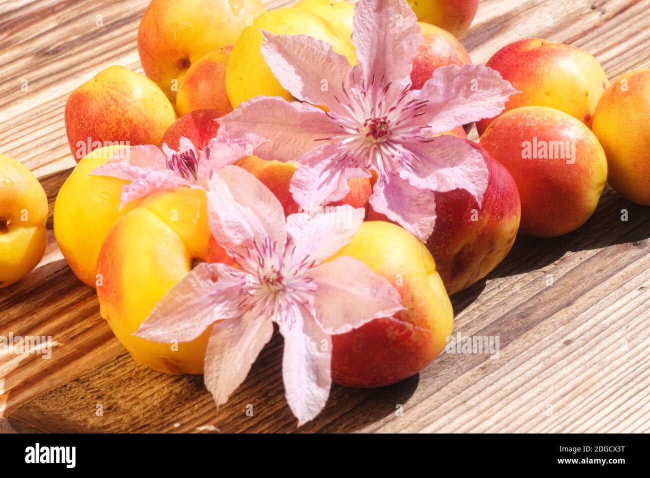 Nectarine fruit on wooden hi-res stock photography and images - Alamy