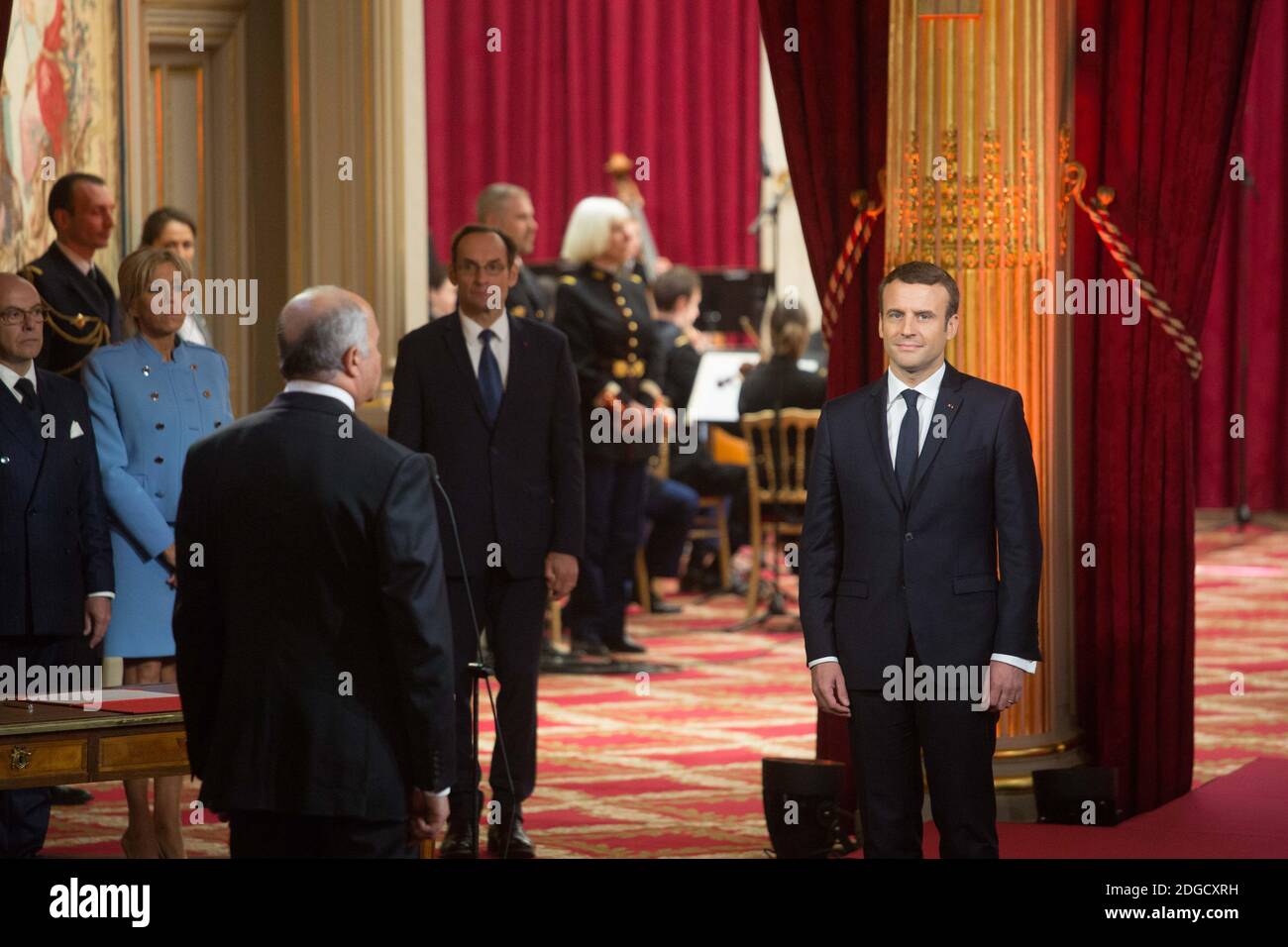 French President Emmanuel Macron with his wife Brigitte Macron during ...