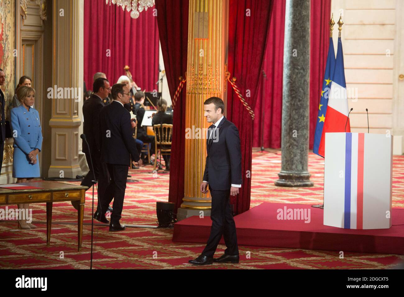 French President Emmanuel Macron with his wife Brigitte Macron during ...