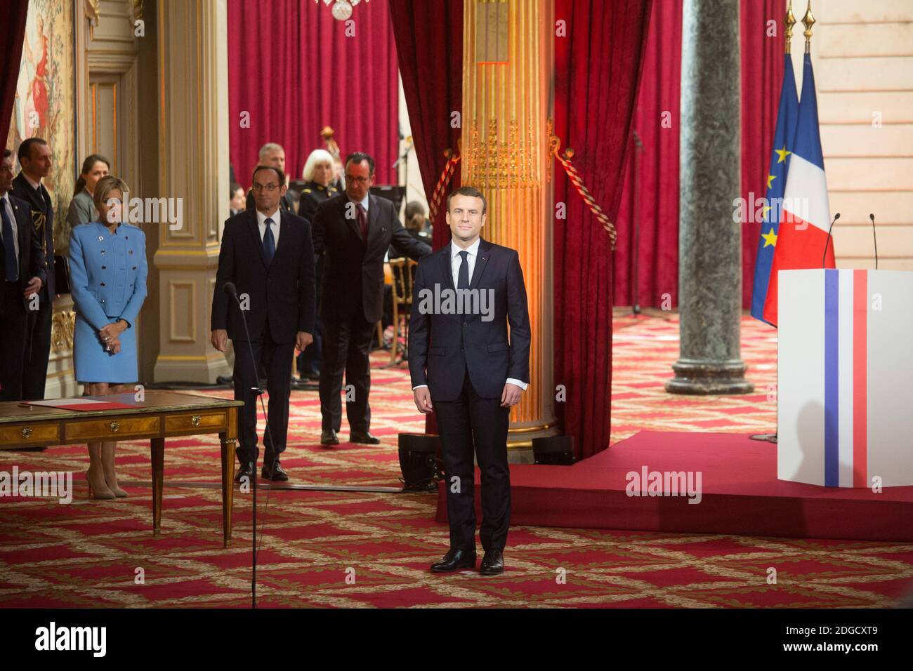 French President Emmanuel Macron with his wife Brigitte Macron during ...