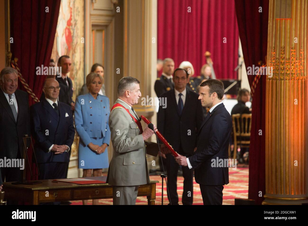 French President Emmanuel Macron with his wife Brigitte Macron during ...