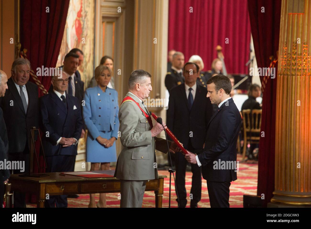 French President Emmanuel Macron with his wife Brigitte Macron during ...