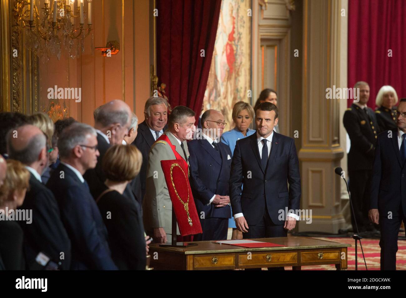 French President Emmanuel Macron with his wife Brigitte Macron during ...