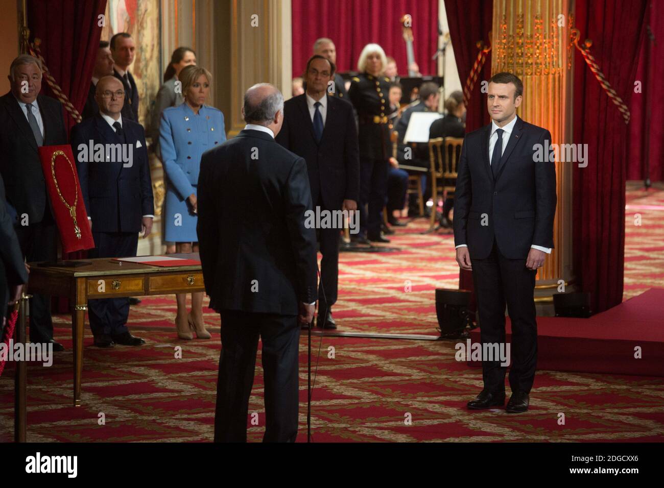 French President Emmanuel Macron with his wife Brigitte Macron during ...