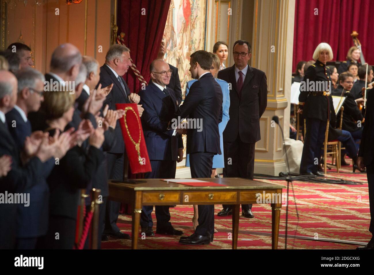 French President Emmanuel Macron with his wife Brigitte Macron during ...