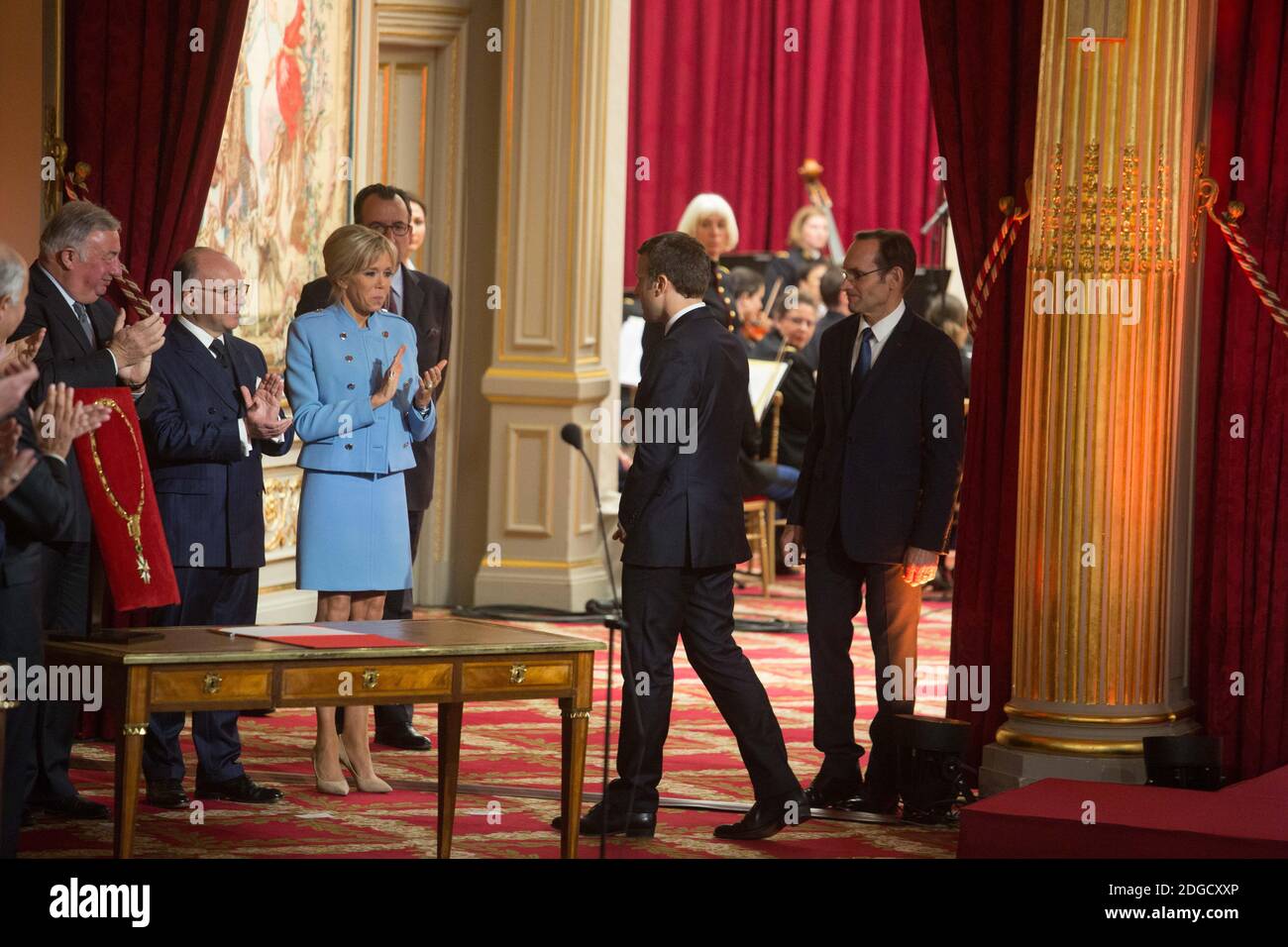 French President Emmanuel Macron with his wife Brigitte Macron during ...