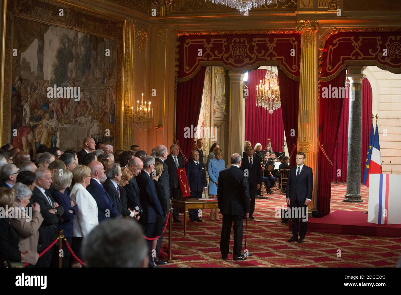 French President Emmanuel Macron with his wife Brigitte Macron during ...