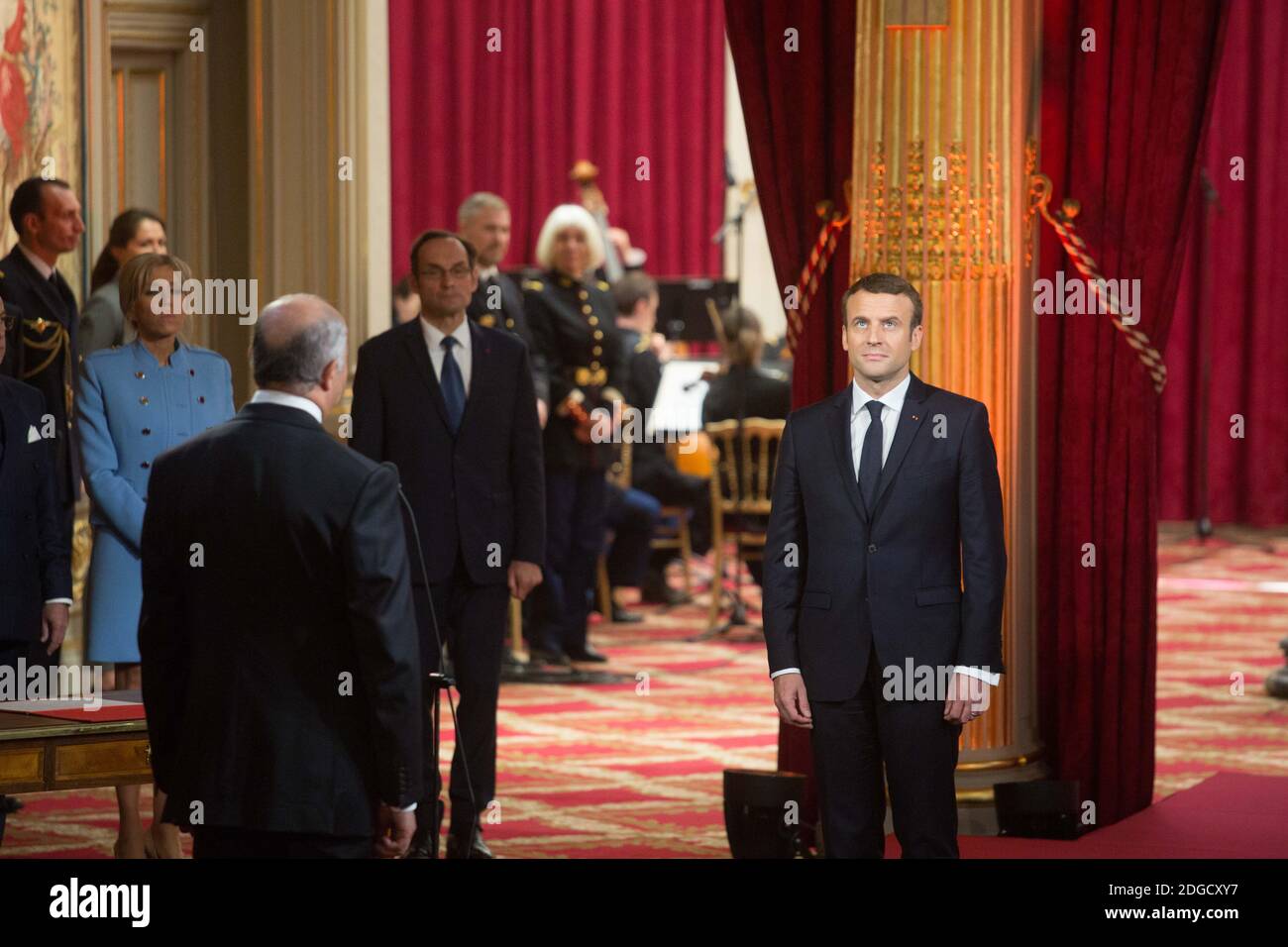 French President Emmanuel Macron with his wife Brigitte Macron during ...
