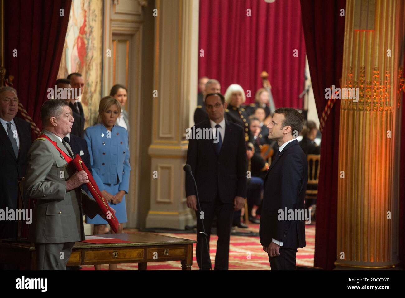 French President Emmanuel Macron with his wife Brigitte Macron during ...