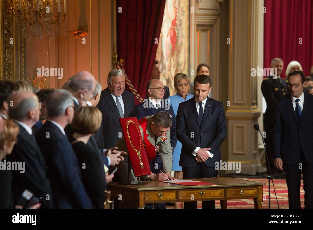French President Emmanuel Macron with his wife Brigitte Macron during ...