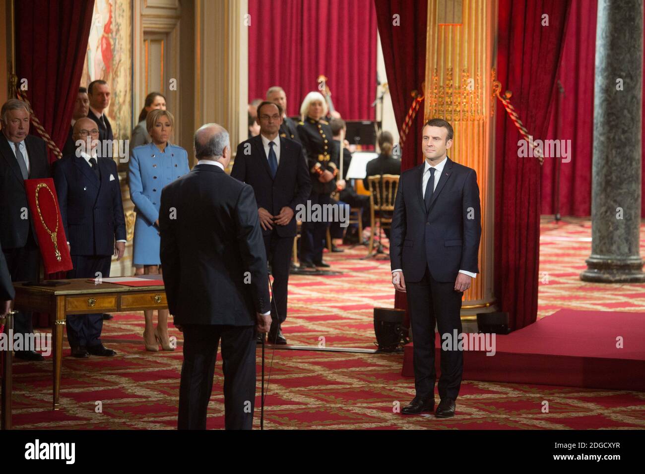 French President Emmanuel Macron with his wife Brigitte Macron during ...
