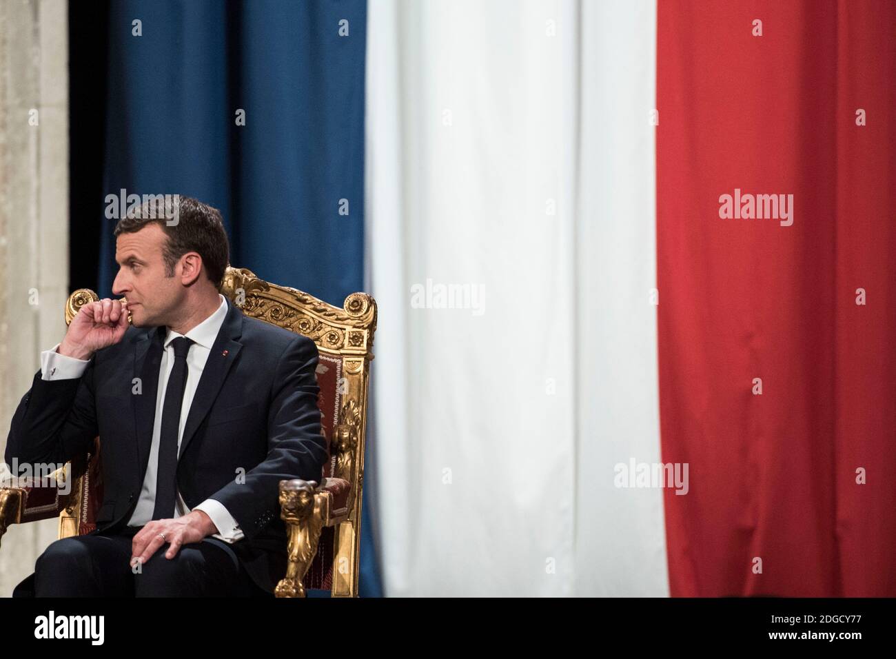 French President Emmanuel Macron during an official ceremony at Paris ...