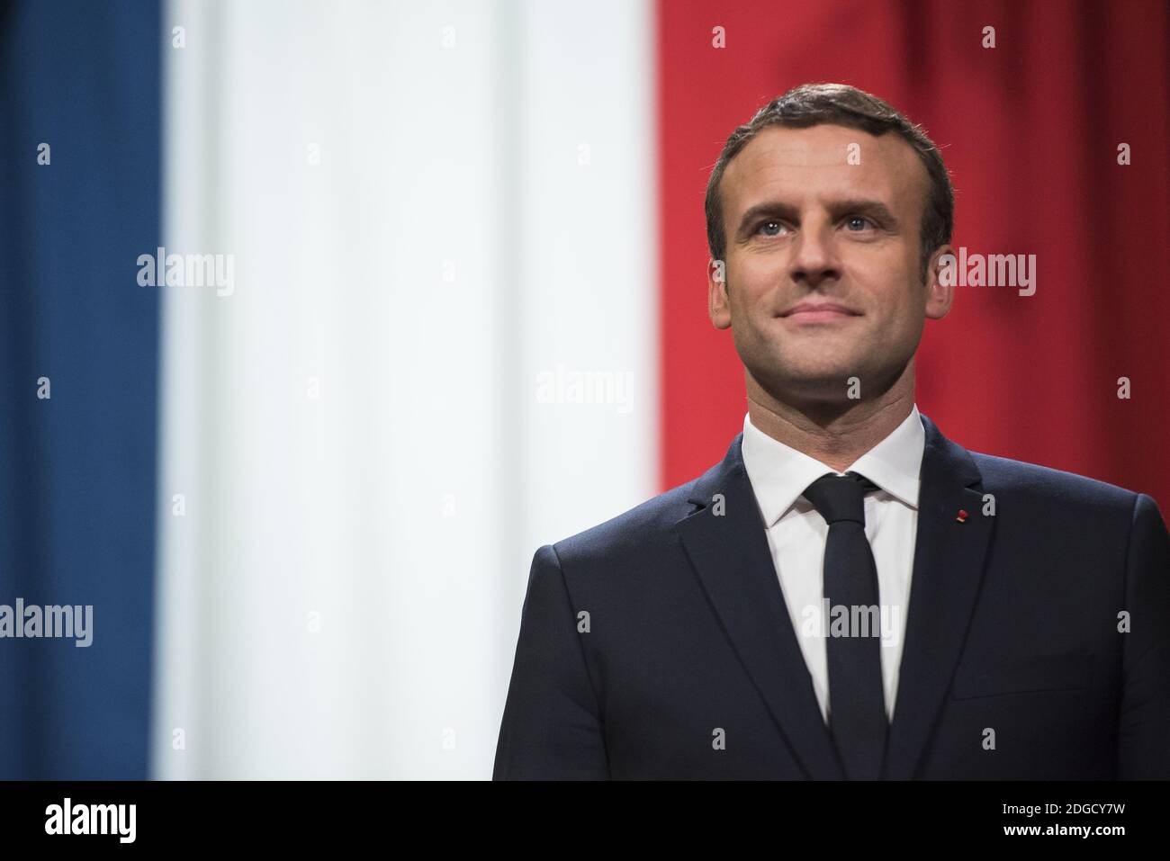 French President Emmanuel Macron during an official ceremony at Paris ...