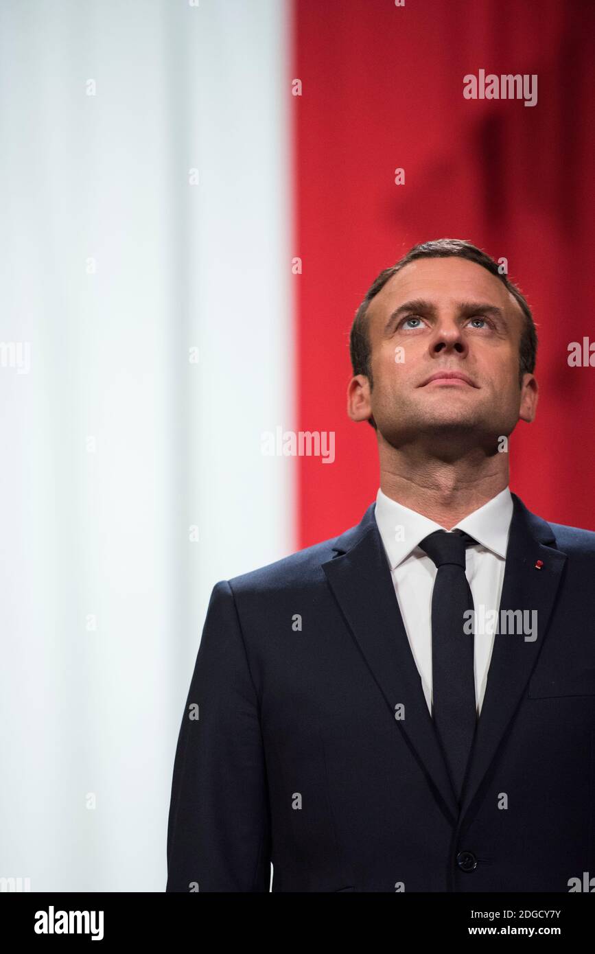French President Emmanuel Macron during an official ceremony at Paris ...