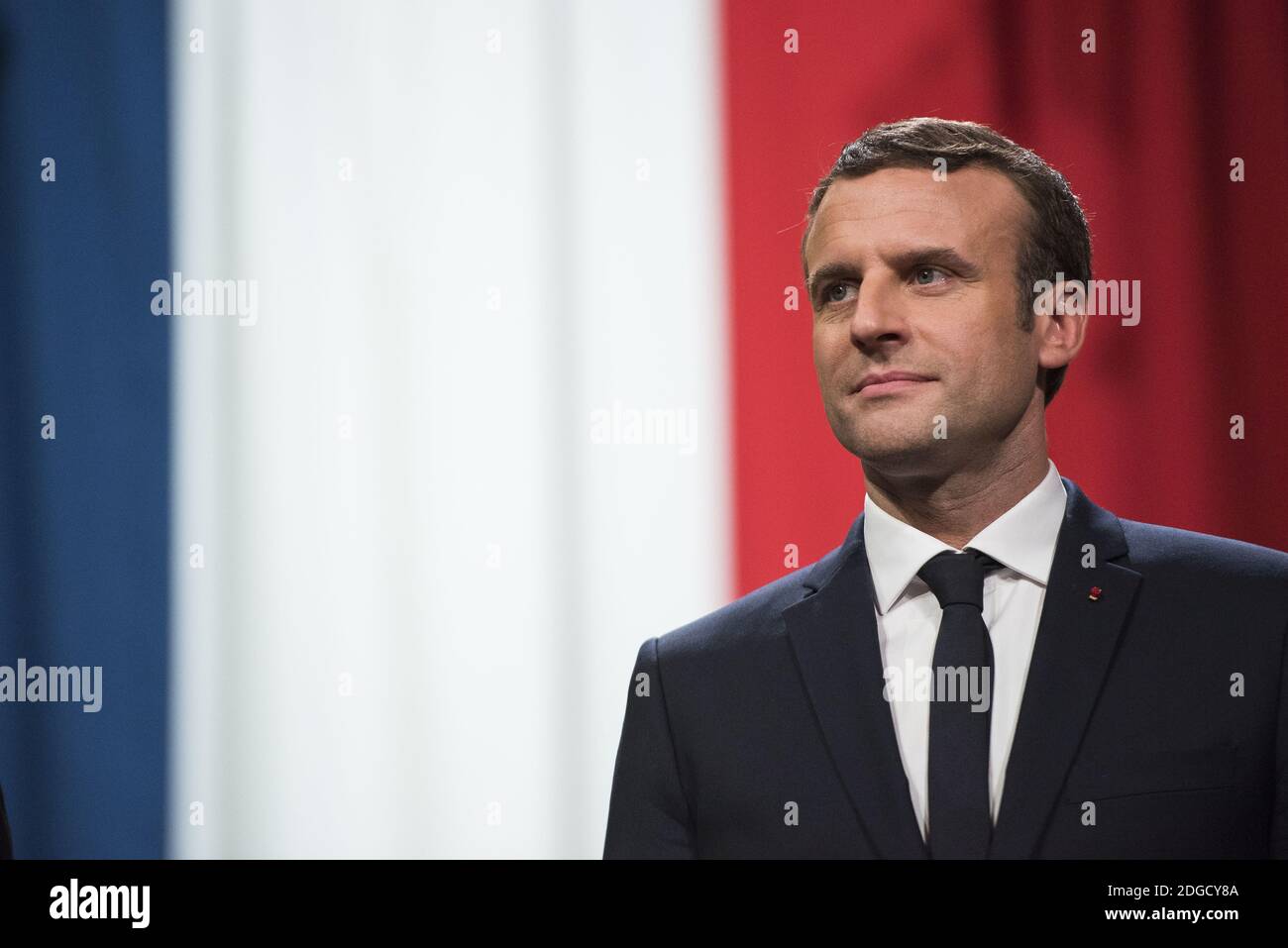 French President Emmanuel Macron during an official ceremony at Paris ...