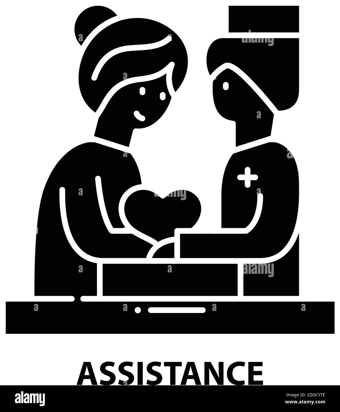 assistance icon, black vector sign with editable strokes, concept ...