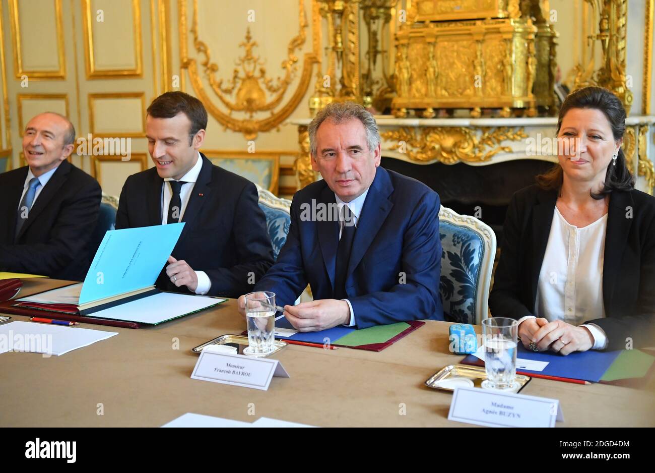 French President Emmanuel Macron, 2nd right, attends a cabinet meeting ...