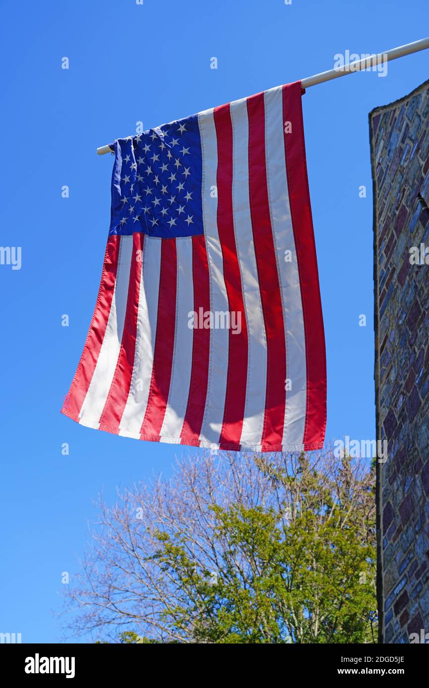 American flag of the United States of America floating in the sky Stock ...