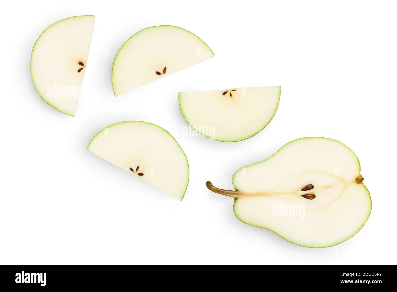 Green pear fruit slices isolated on white background with clipping path ...