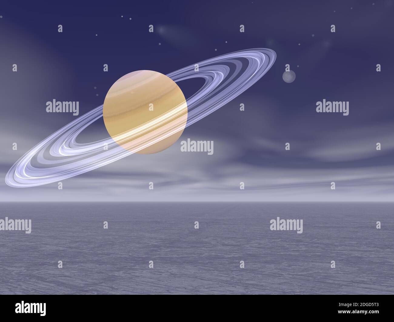 Saturn planet in a dream landscape - 3d render Stock Photo - Alamy