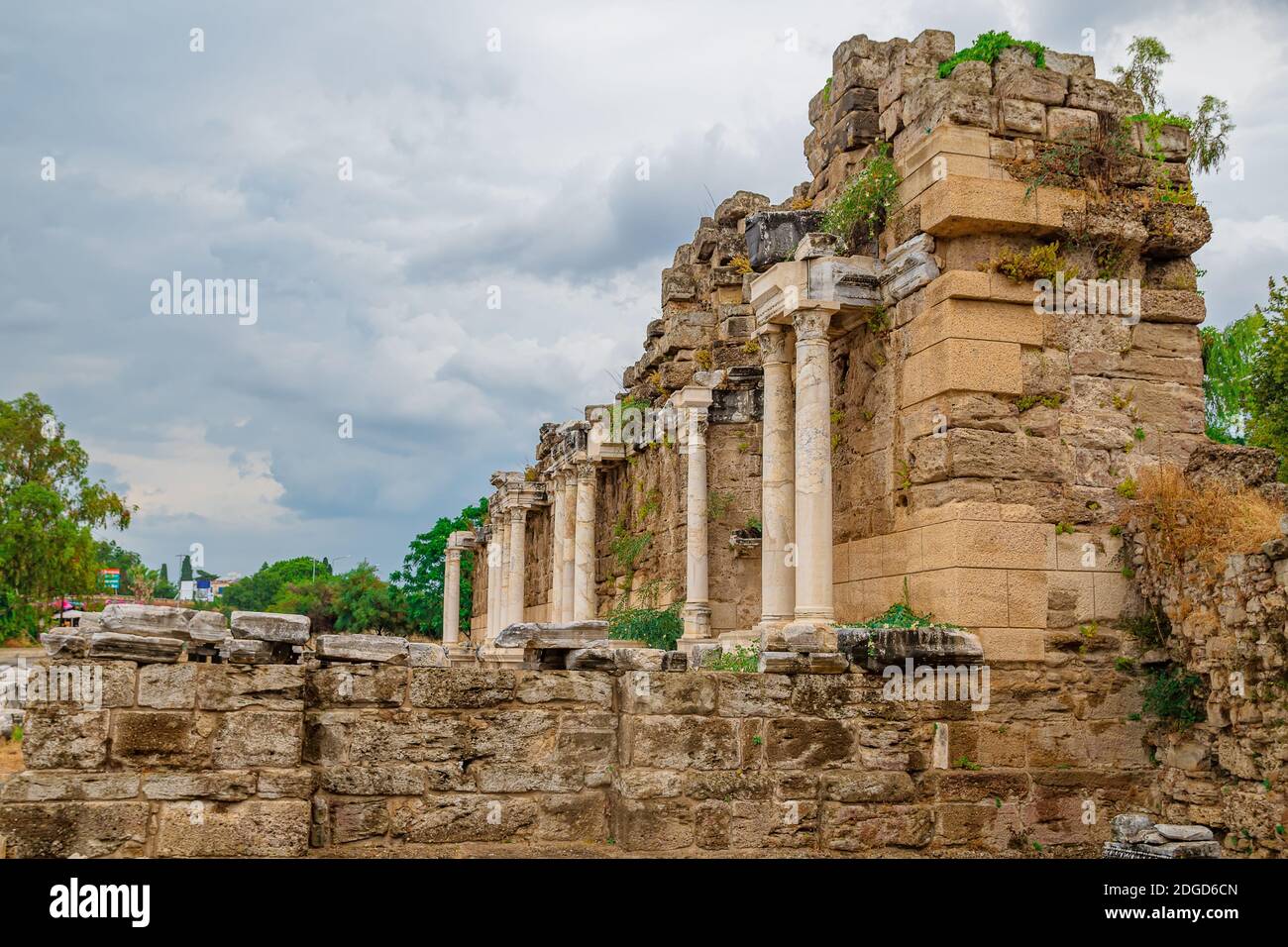 The ruins of agora in Side, Library, Antalya, Turkey Stock Photo - Alamy