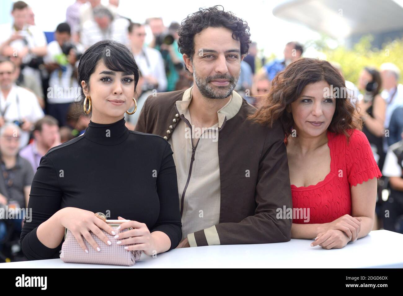 Actors Mariam Al Ferjani, Ghanem Zrelli and director Kaouther Ben Hania ...