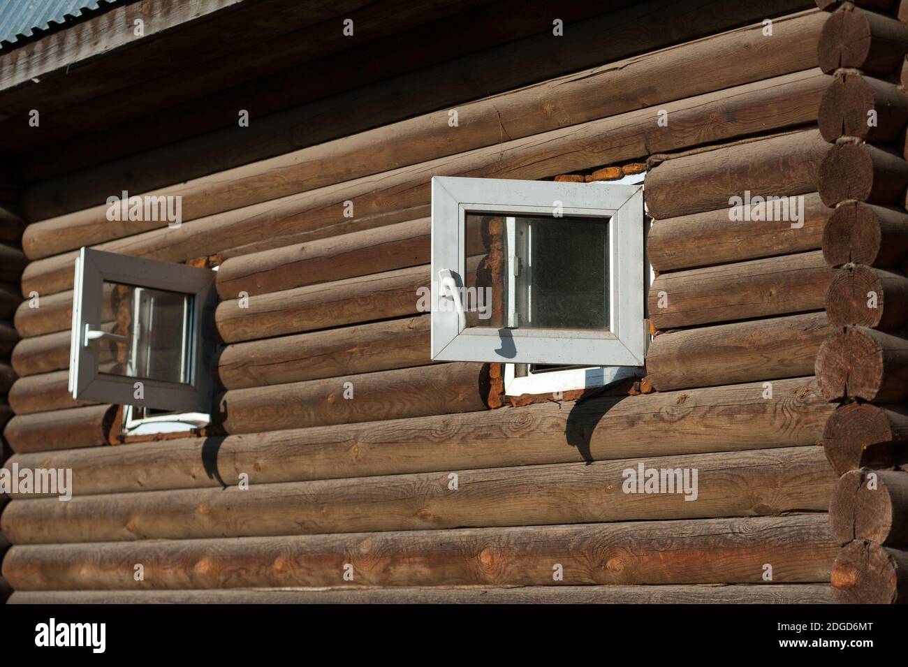 windows on wooden house Stock Photo - Alamy
