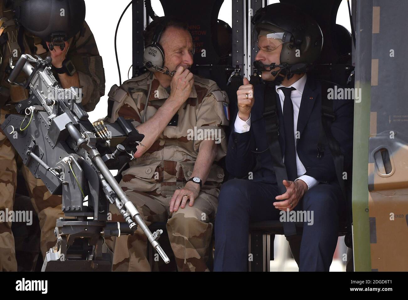 French President Emmanuel Macron (R) talks with Defence Staff French ...
