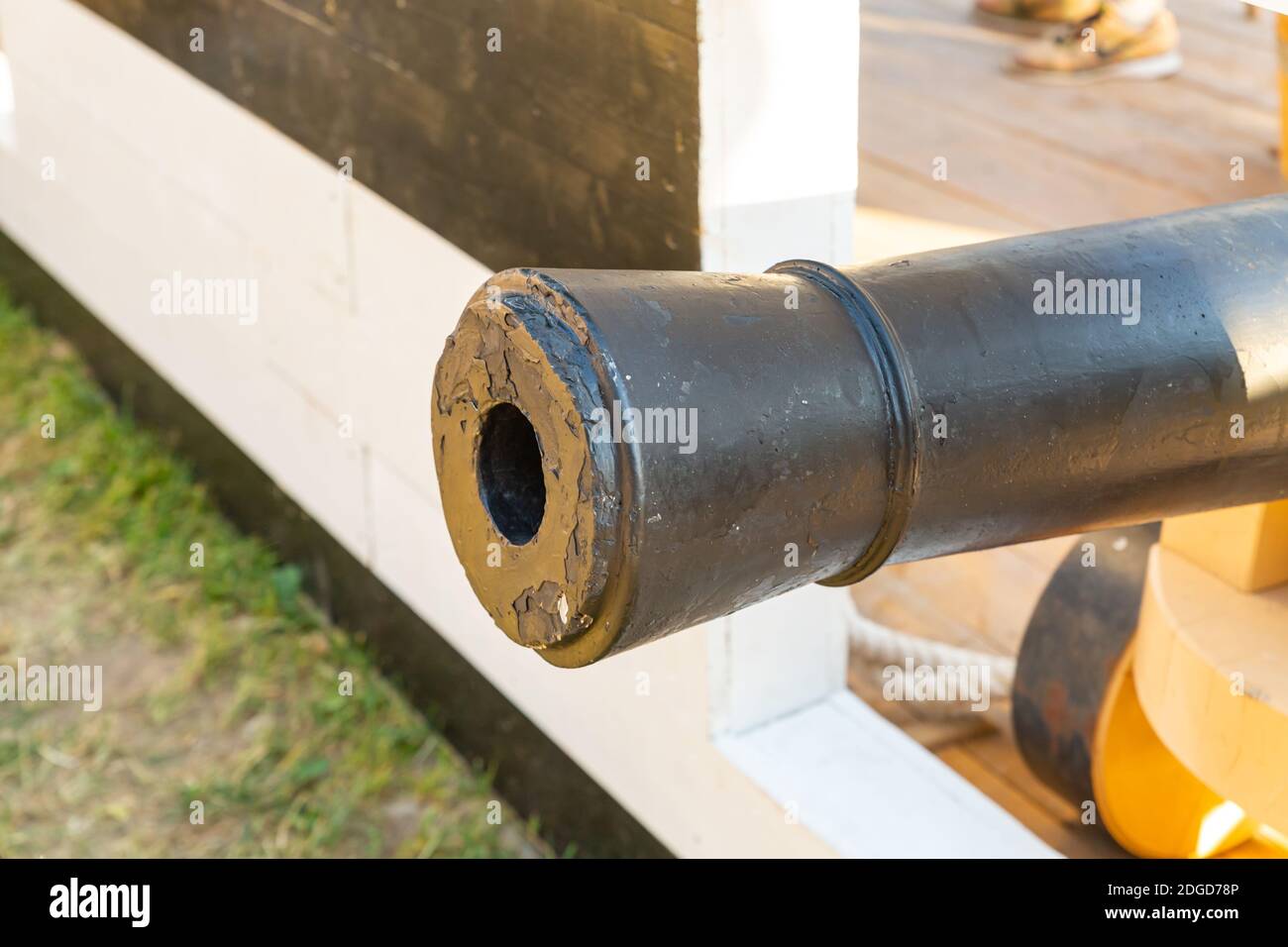 Black barrel cannon, part of the fort's defensive weapons close up ...
