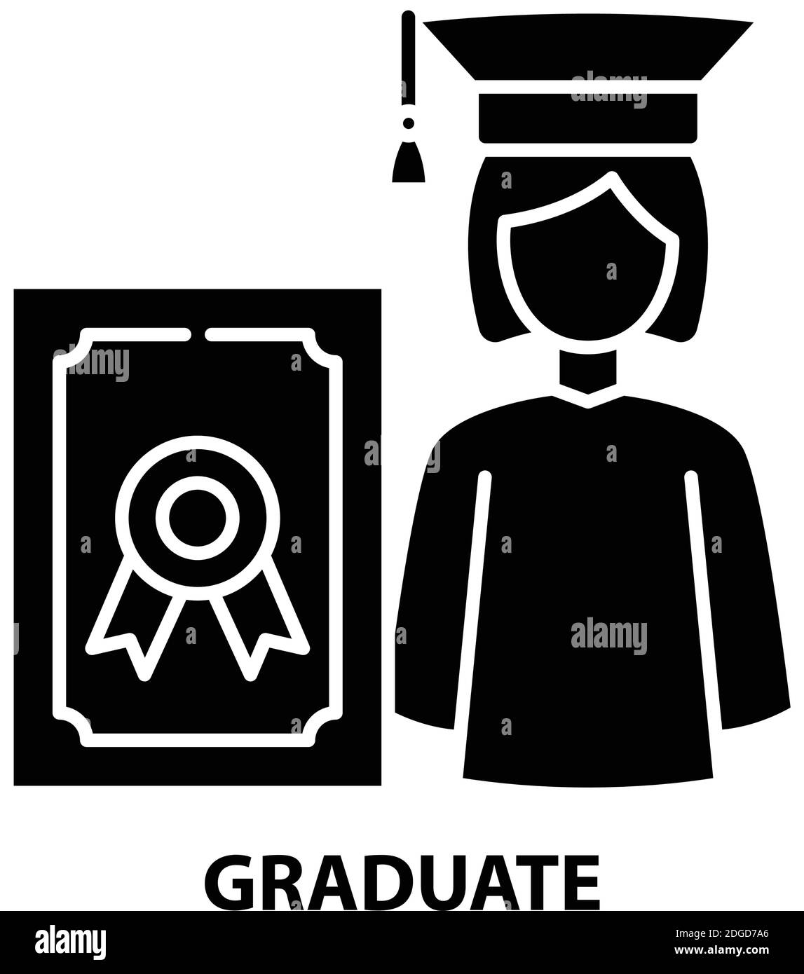 graduate icon, black vector sign with editable strokes, concept ...