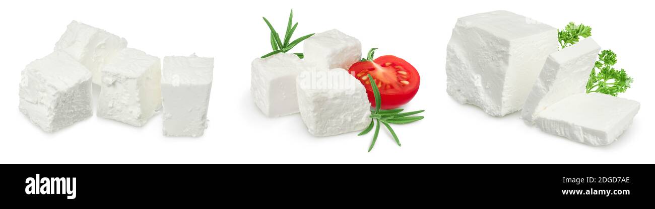 Feta cheese isolated on white background. With full depth of field. Set ...